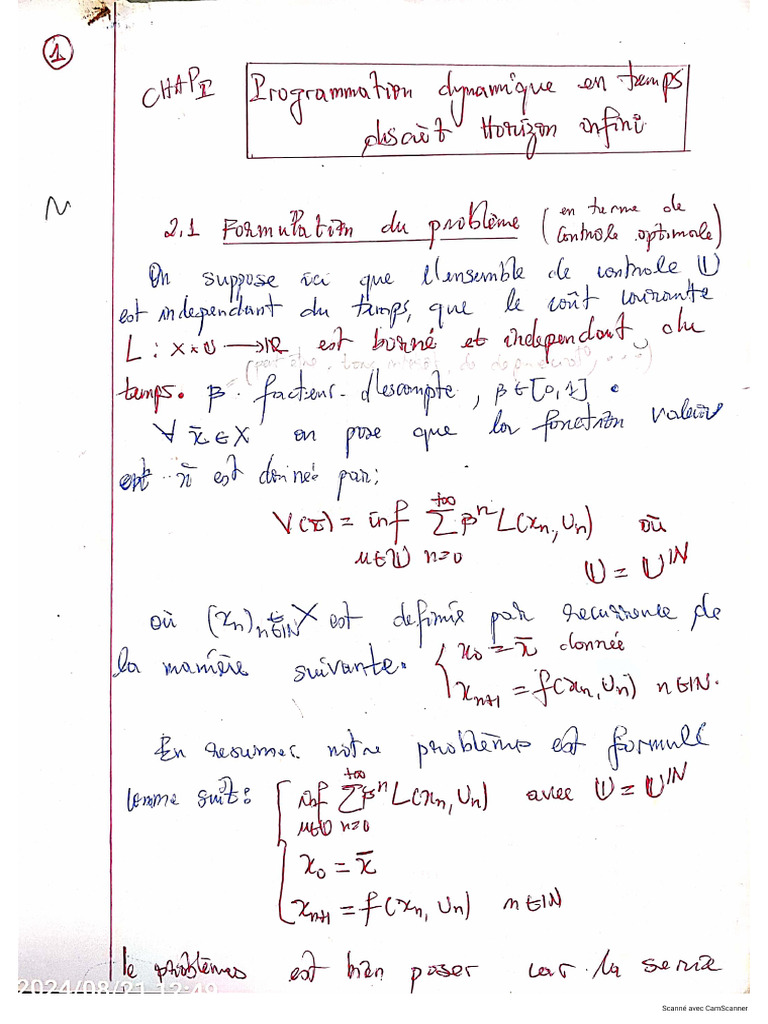 Cours Programmation Dynamique et Contrôle optimale | PDF