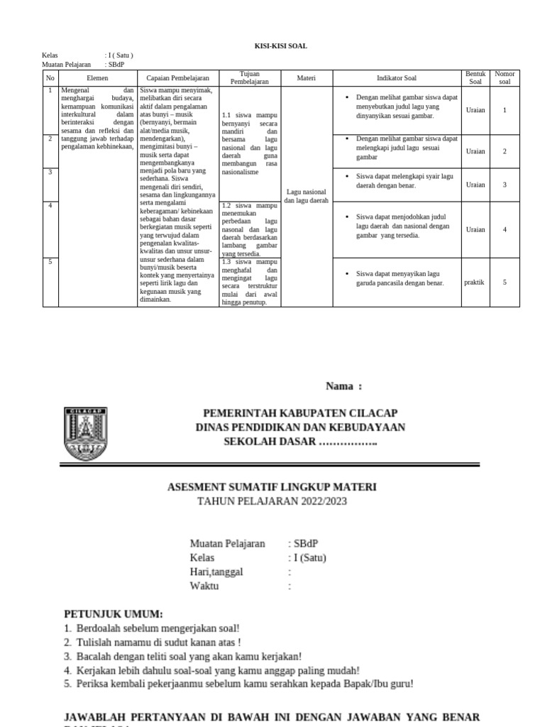 PTS 1 Kls 1 SBDP | PDF