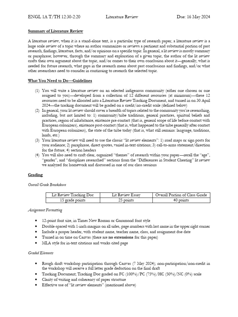 ENGL 1A Indigenous Community Lit Review Prompt 5 | PDF