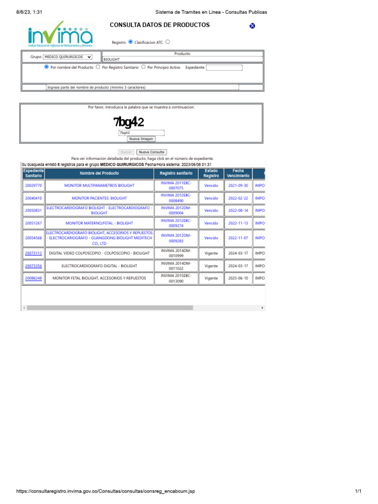 Invima Monitor BLT Biolight | PDF