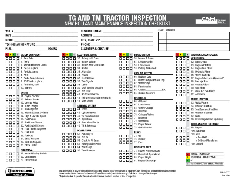 Tractor Maintenance Checklist PDF | PDF