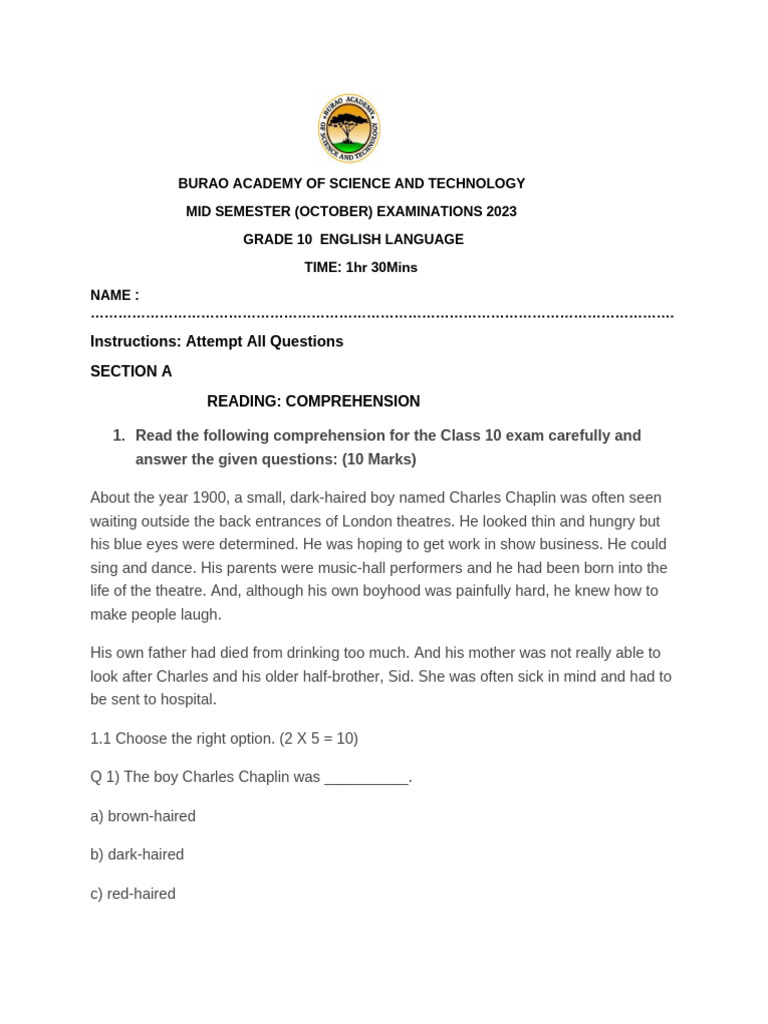 Grade 10 Mid Term Examinations 2023 | PDF