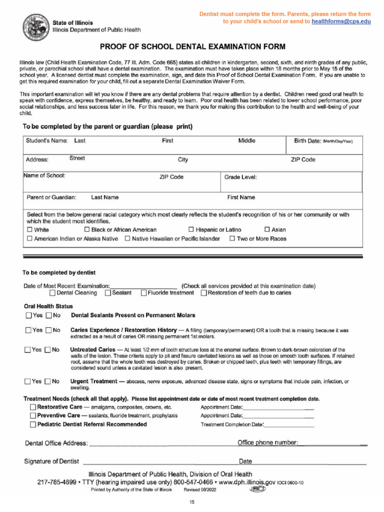 Proof of Dental Examination Form | PDF