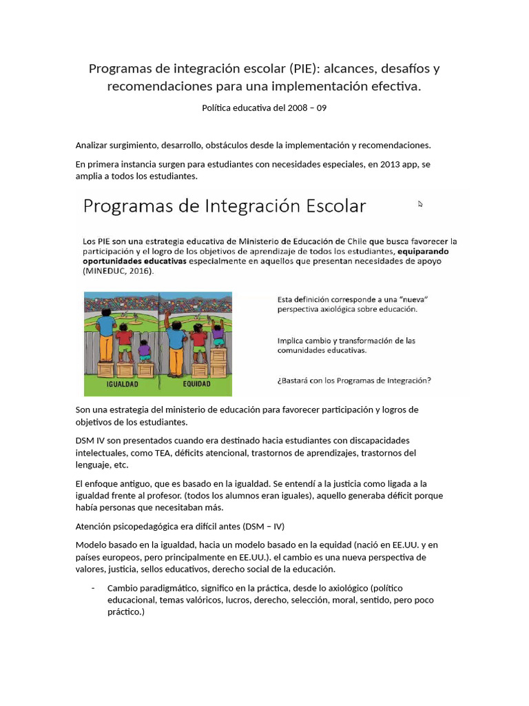 Programas de Integración Escolar (PIE) | PDF