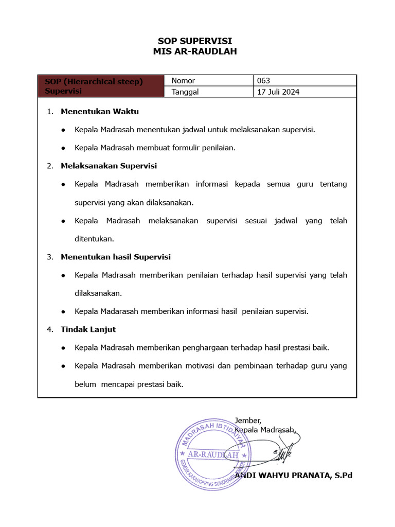 Sop Supervisi | PDF