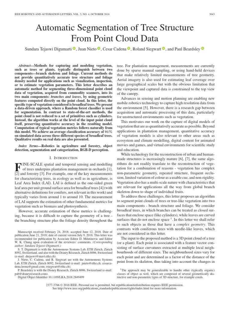 Automatic Segmentation of Tree Structure From Point Cloud Data重要，可参考 | PDF