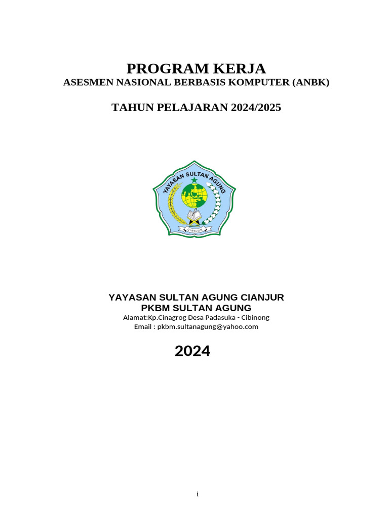 Program Kerja ANBK 2024 | PDF