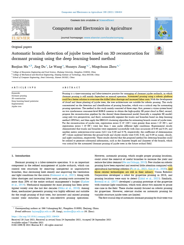 Automatic branch detection of jujube trees based on 3D reconstruction ...