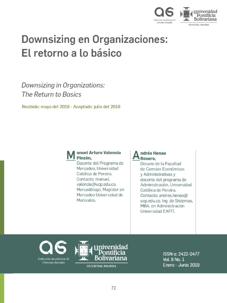 Vista de Downsizing en Organizaciones_ El retorno a lo básico | PDF Vista de Downsizing en Organizaciones_ El retorno a lo básico | PDF