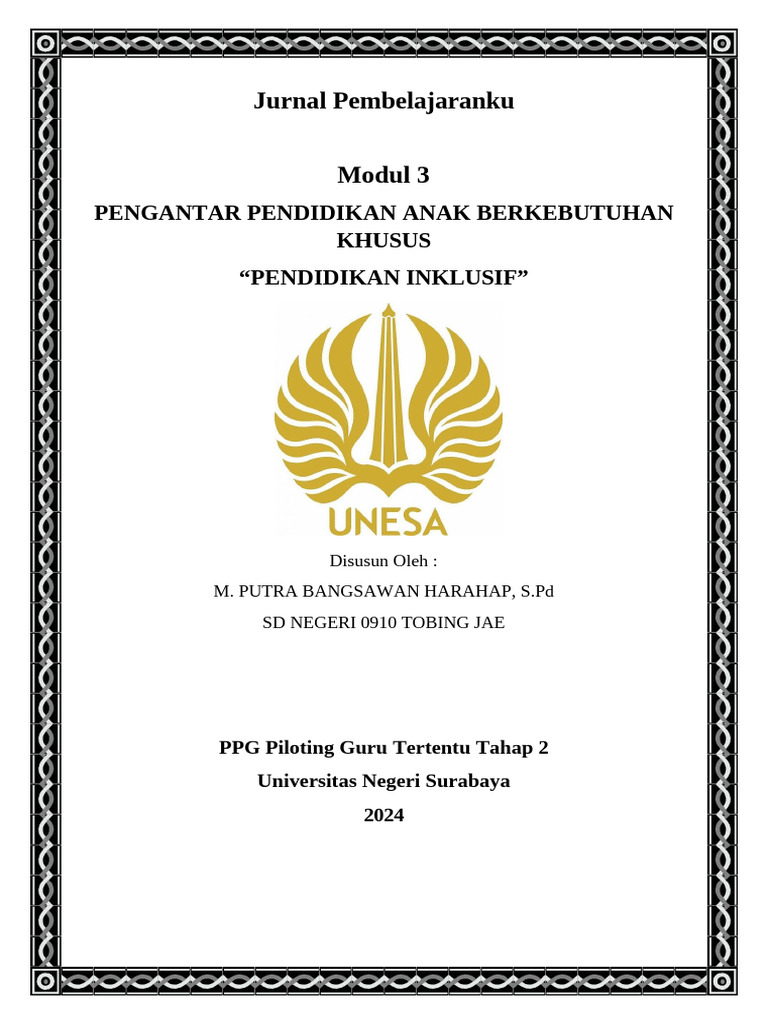 Jurnal Pembelajaranku Modul 3 Pengantar Anak Berkebutuhan Khusus_Pendidikan Inklusif | PDF