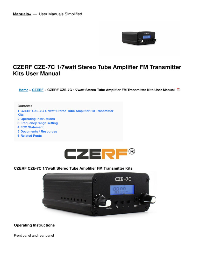 Cze 7c 17watt Stereo Tube Amplifier FM Transmitter Kits Manual | PDF ...