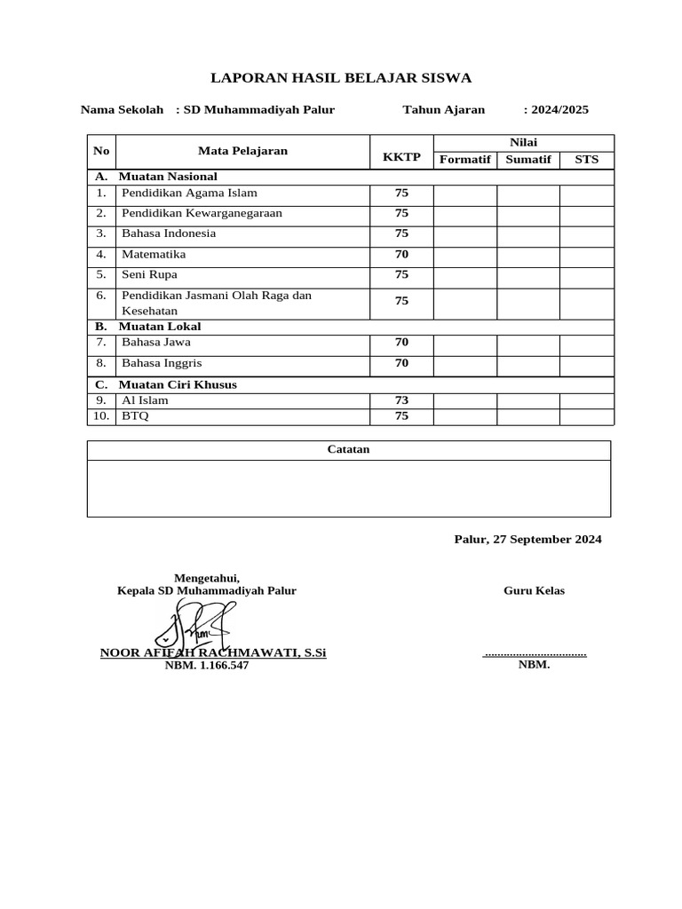 1,2 Format Rapot STS | PDF