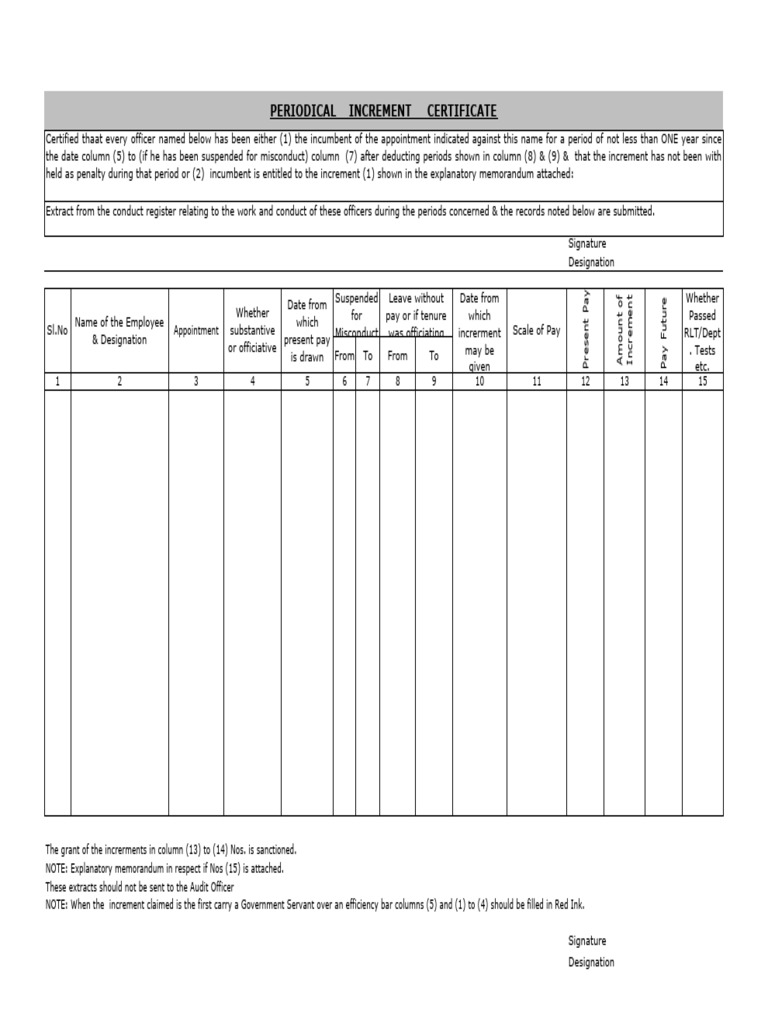 Periodical Increment Form Pdf