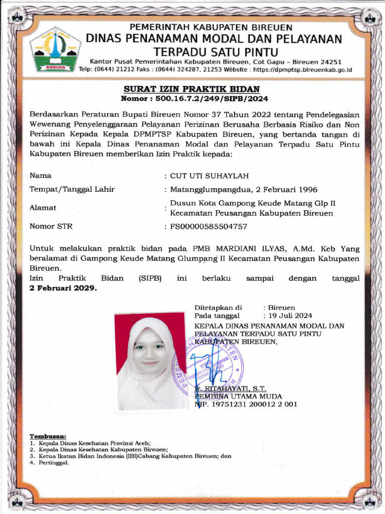 S. Izin Praktik Bidan - Cut Uti | PDF