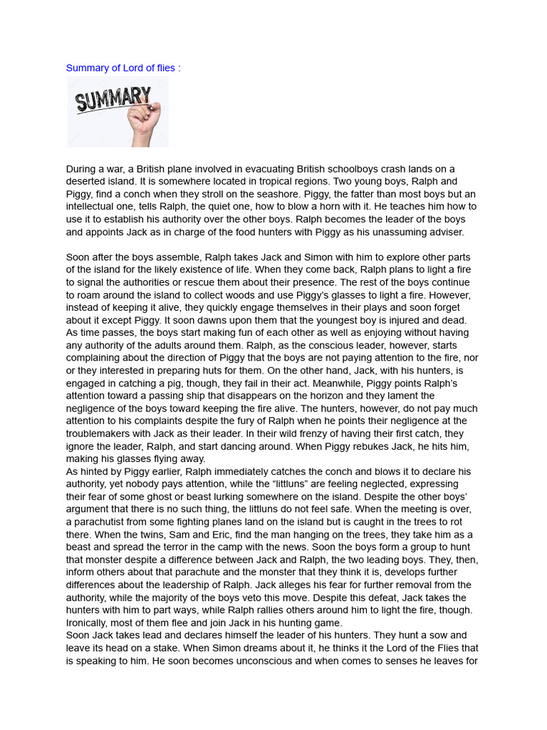 Summary Of Lord Of Flies Pdf