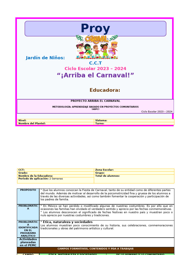 Proyecto Carnaval para Jardín de Niños | PDF | Carnival