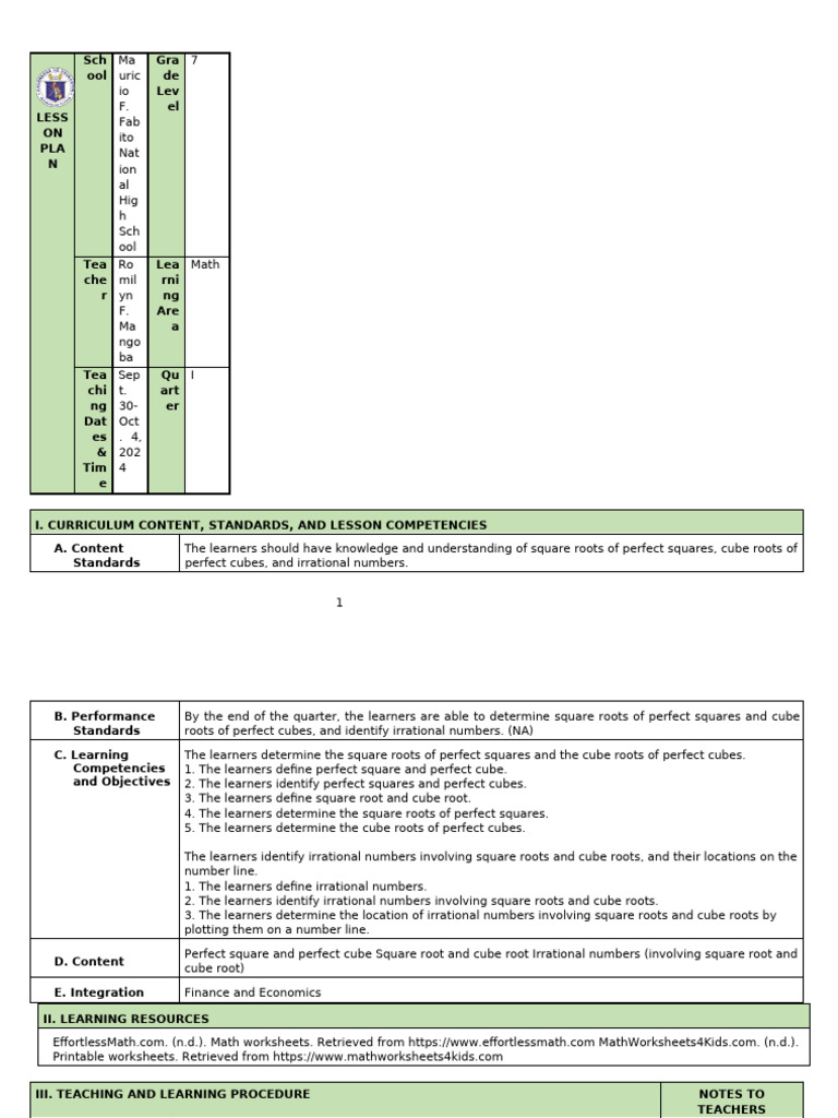 Math 7 Week 1 | PDF