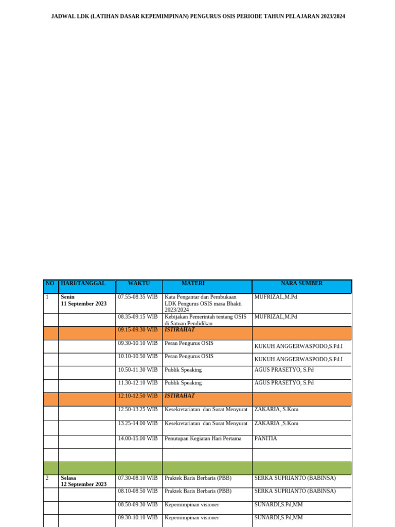 Jadwal LDK Osis 2023 | PDF
