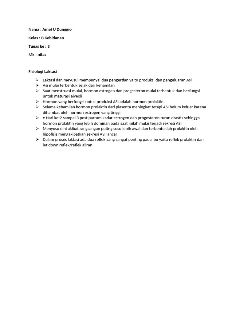 Nama: Amel U Dunggio Kelas: B Kebidanan Tugas Ke: 3 MK: Nifas | PDF