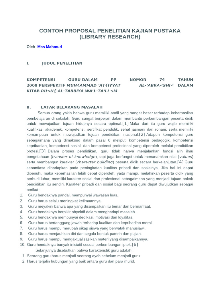 Contoh Proposal Penelitian Kajian Pustaka | PDF