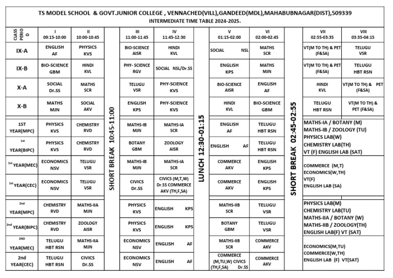Revised Time Table Ix To Inter 2024-2025 | PDF