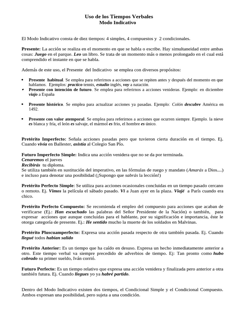 Clase Verbo - Usos de Los Tiempos Verbales | PDF