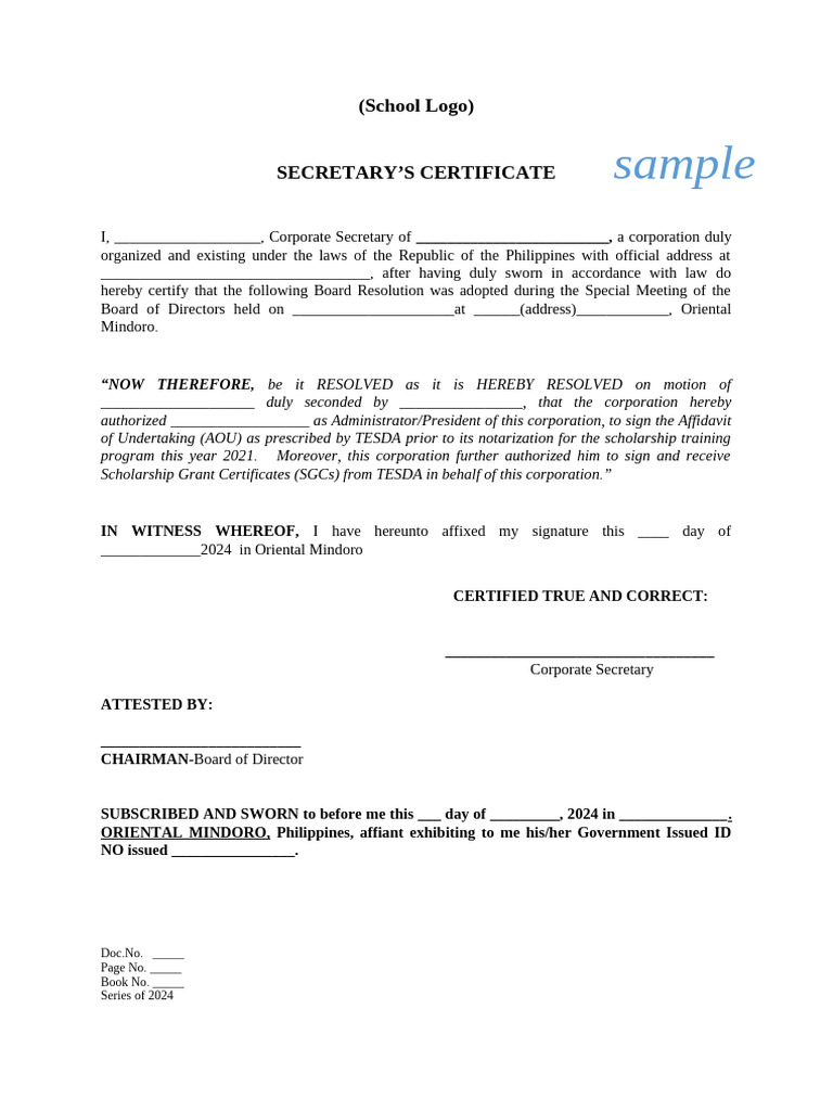 Secretary-Certificate Sample | PDF