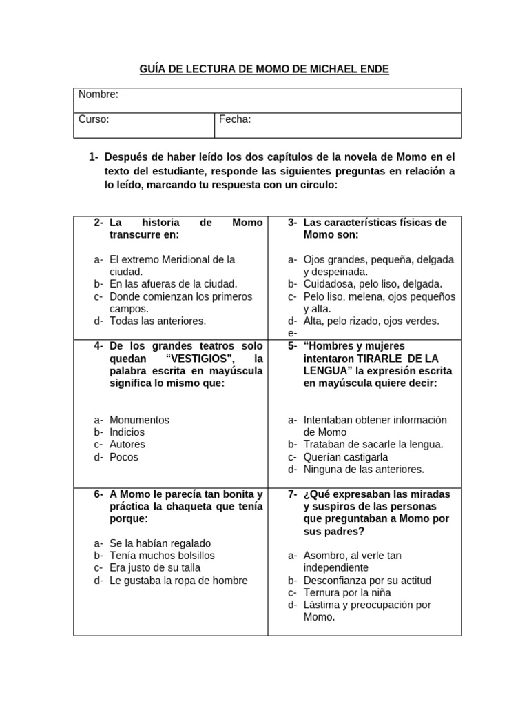Guía de Lectura de Momo de Michael Ende | PDF