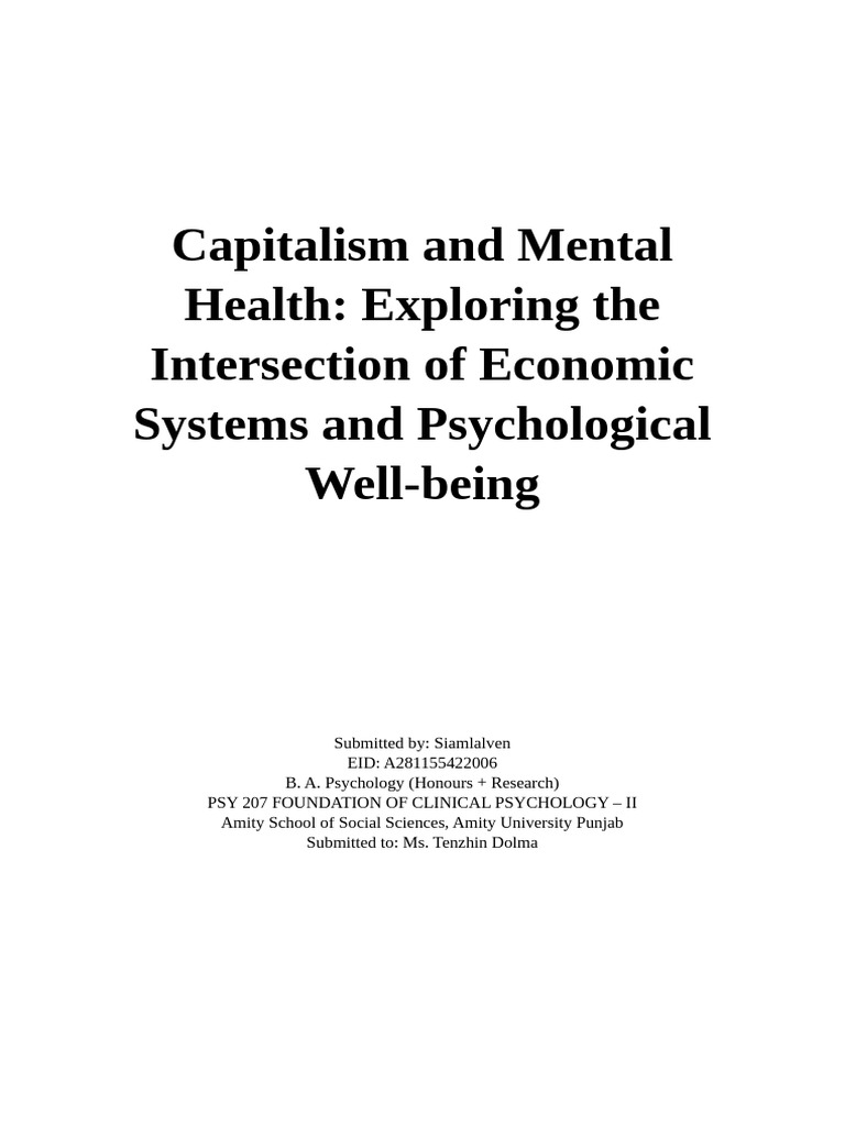 Capitalism and Mental Health | PDF