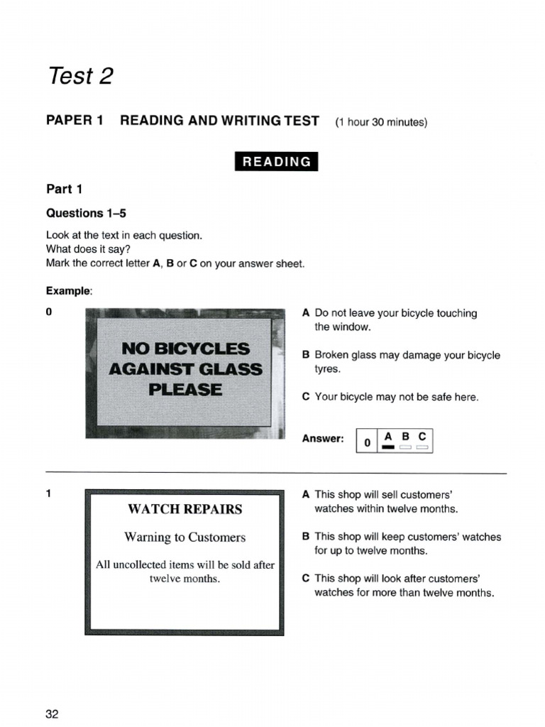 Cambridge Preliminary English Test 2 | PDF