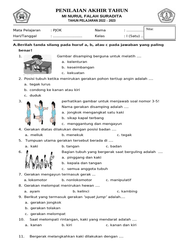 Soal PTS Pjok Kelas 1 Semester Genap | PDF