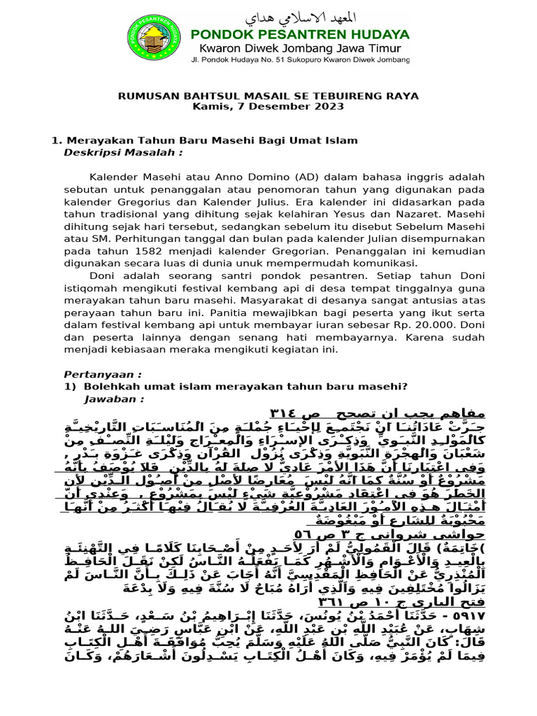 Asilah Bahtsul Masail Tebuireng Raya | PDF