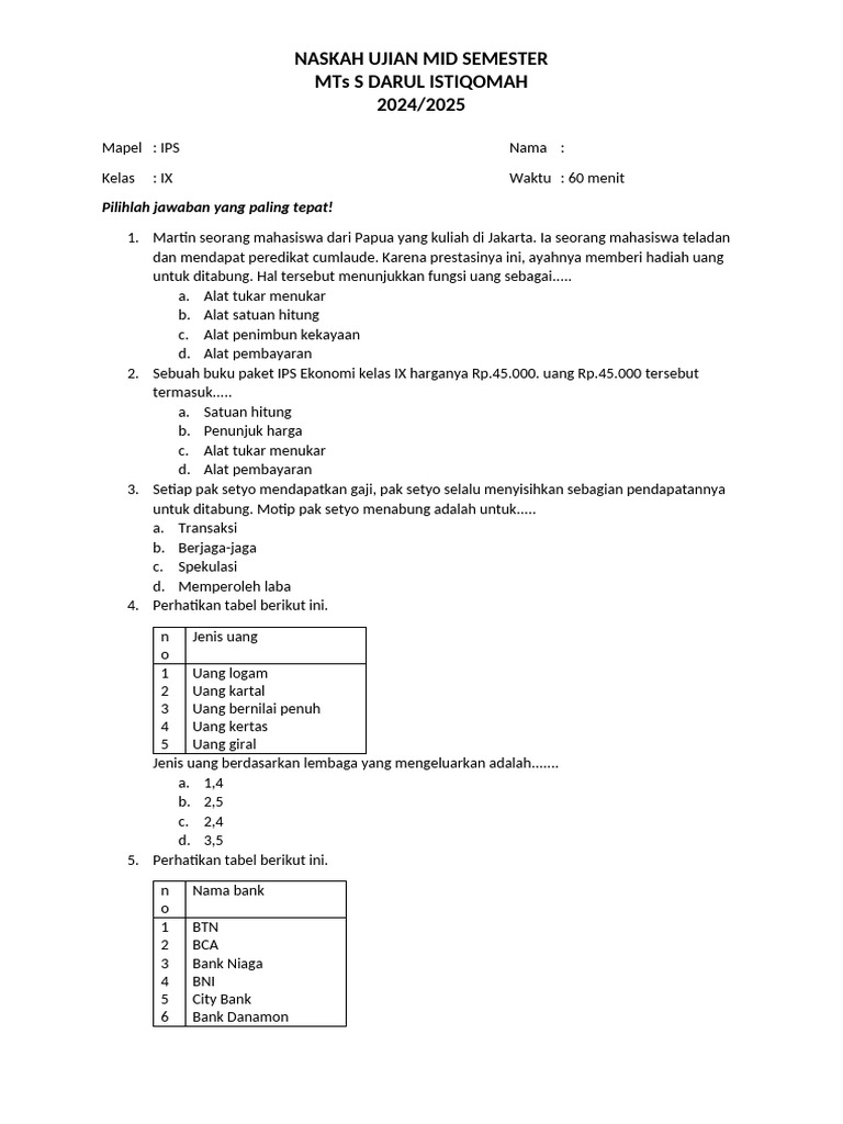 Naskah Ujian Mid Semester | PDF