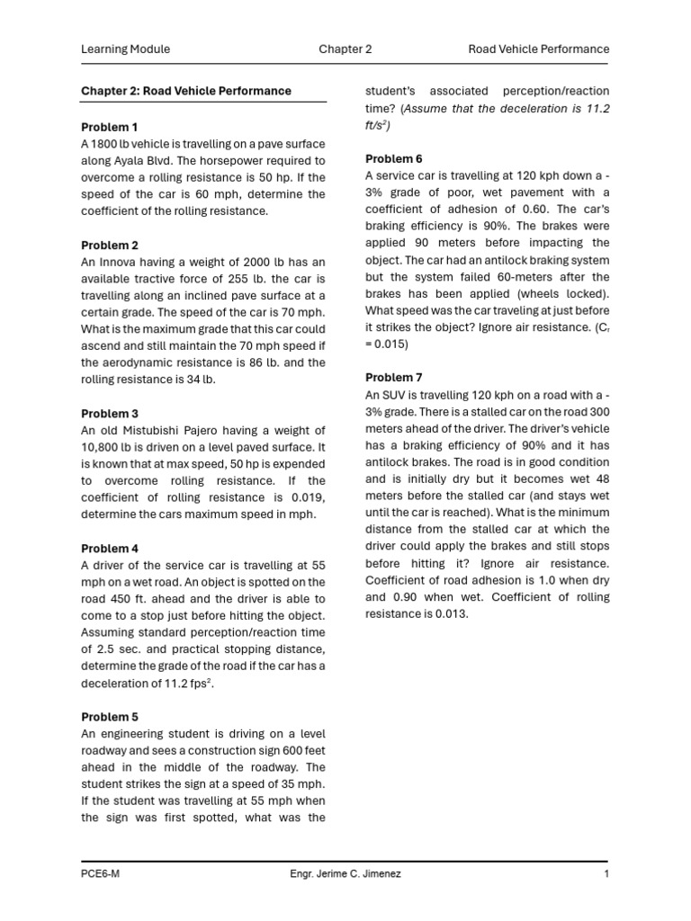 Chapte 2-Road Vehicle Performance - Problems | PDF Chapte 2-Road Vehicle Performance - Problems | PDF
