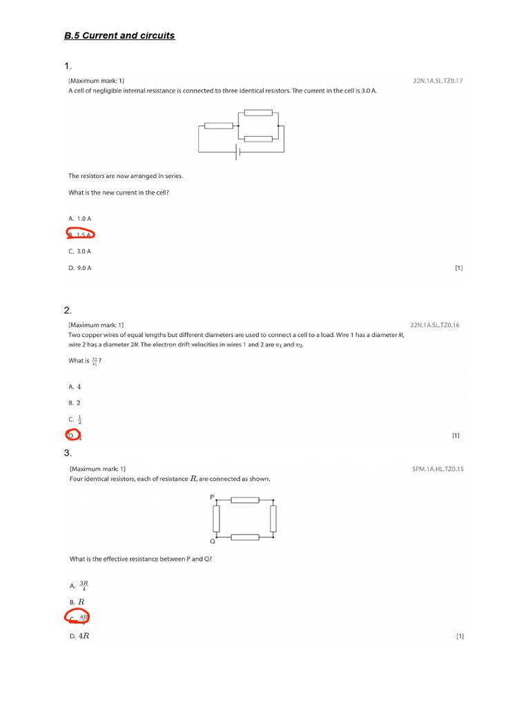 B.5 Current and circuits Question | PDF