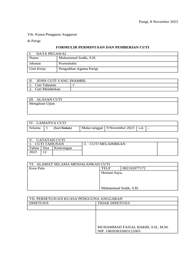 Blangko Permohonan Cuti | PDF