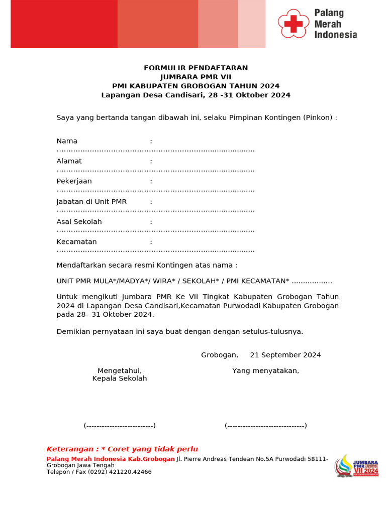 Formulir Pendaftaran Jumbara PMR 2024 | PDF