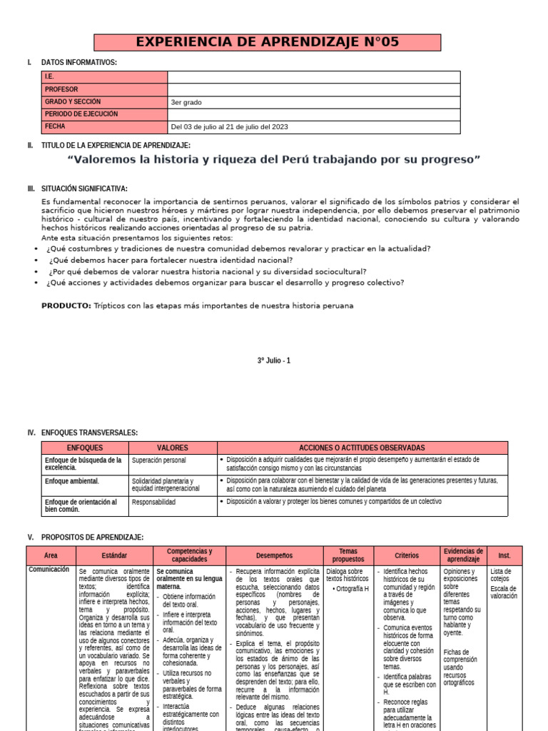 3° Grado - Experiencia de Aprendizaje N°05 | PDF