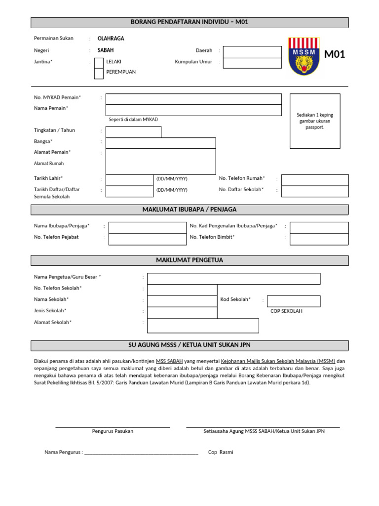 Borang M01 MSSM 2024-1 | PDF