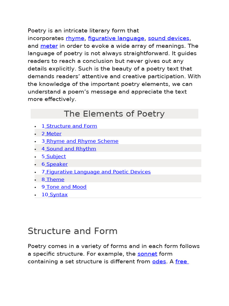 10 Elements of Poetry | PDF