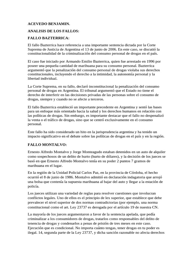 Analisis Fallos Arriola, Bazterrica, Colavini, Montalvo | PDF | La ...