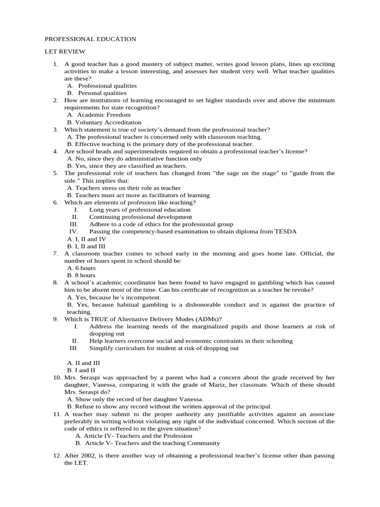 Professional Education Let Review | PDF
