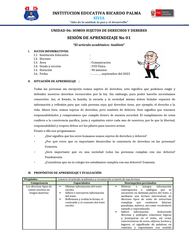 5° Sesion 1 Com U6 - Sem 1 | PDF