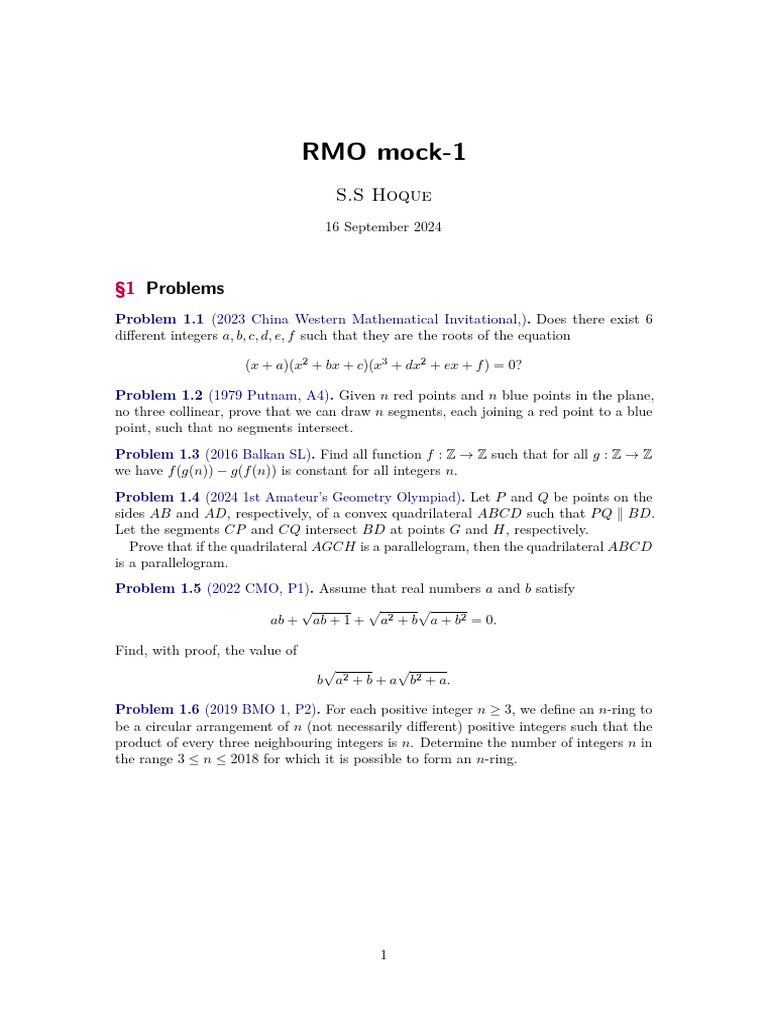 RMO Mock 1 | PDF