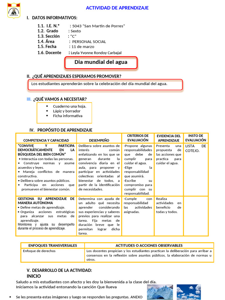 D3 A3 SESION PS. Dia Mundial Del Agua | PDF