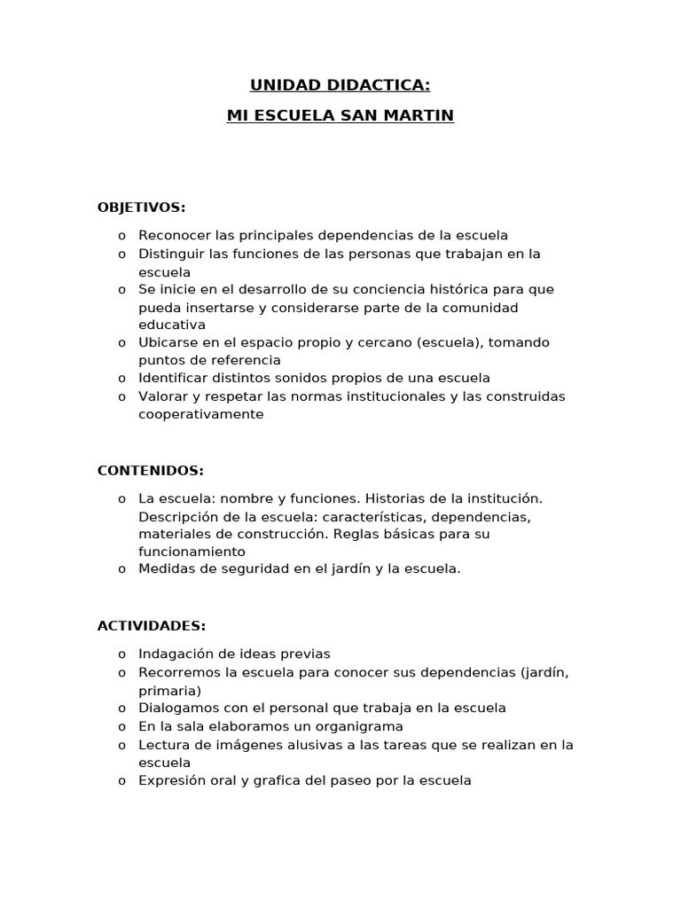 Unidad Mi Escuela | PDF