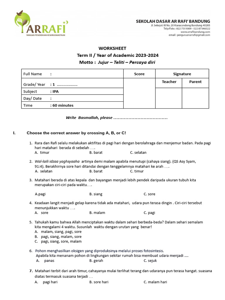 Worksheet IPA Kegiatanku - Docx - Google Dokumen | PDF
