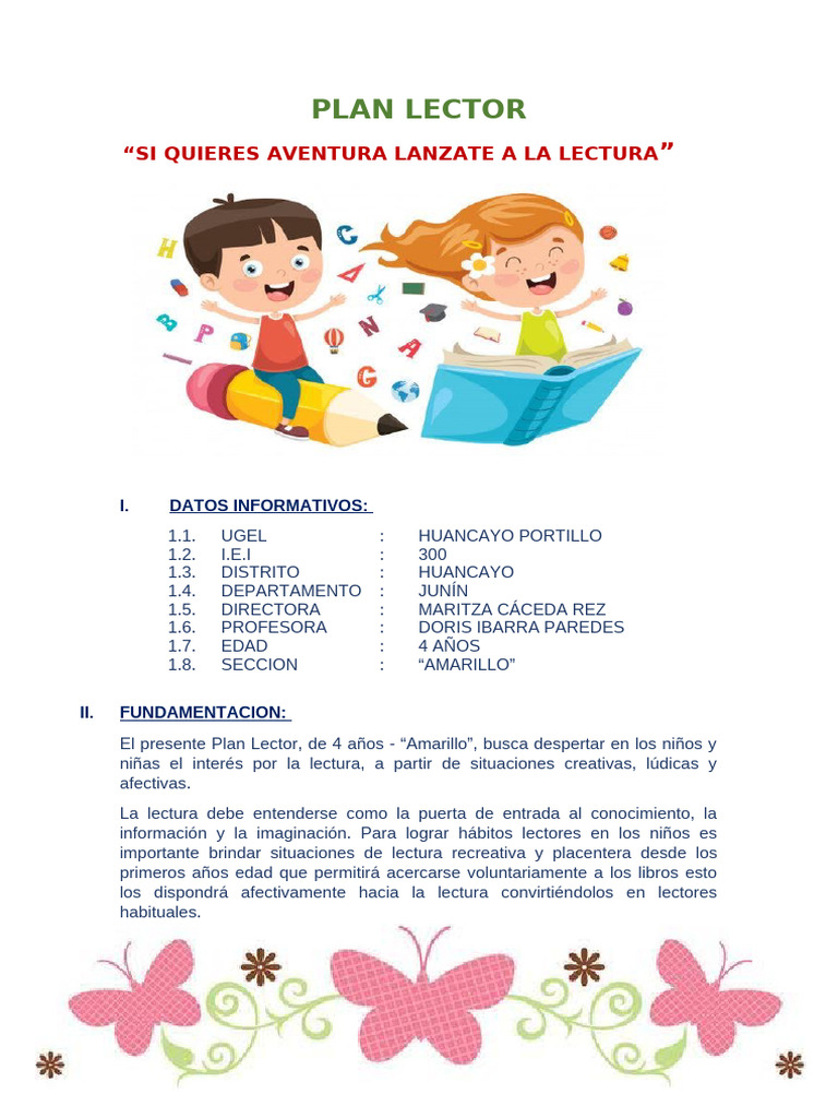 Plan Lector 4 Años | PDF | Comunicación escrita | Pedagogía