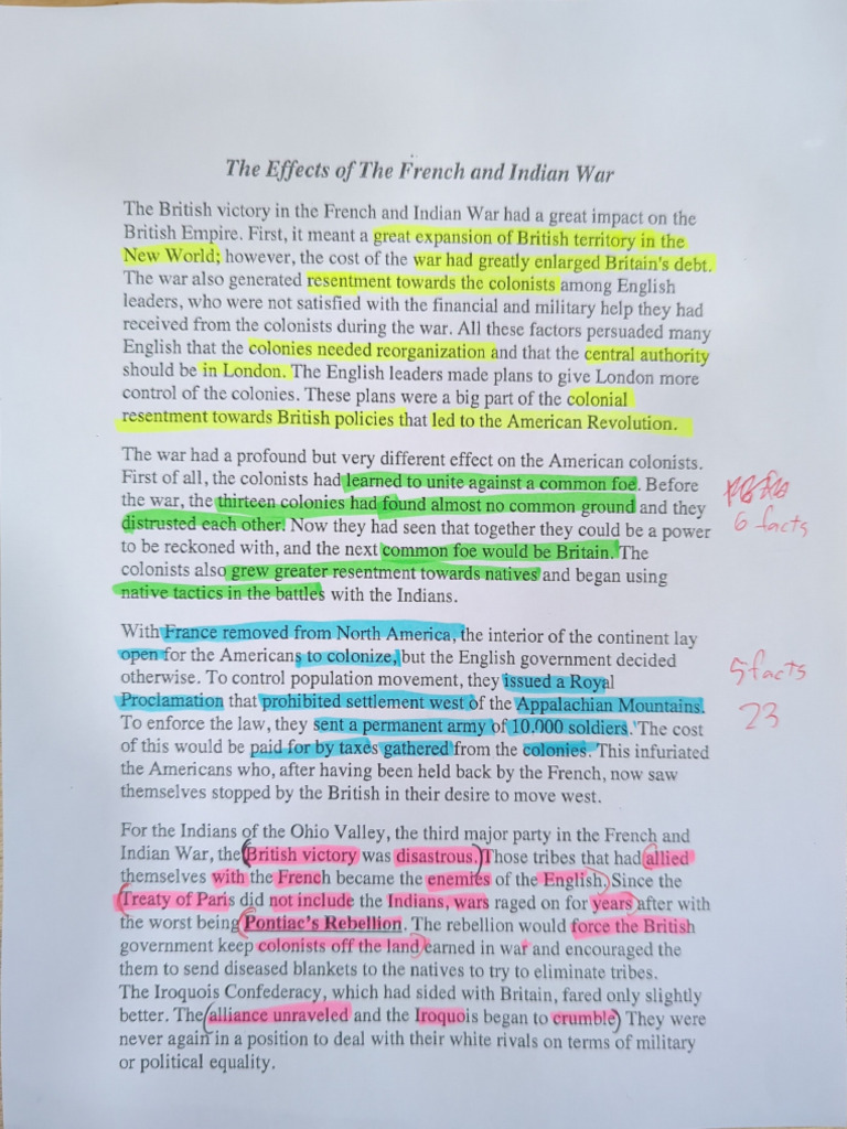 The Effects of The French and Indian War - Reading | PDF