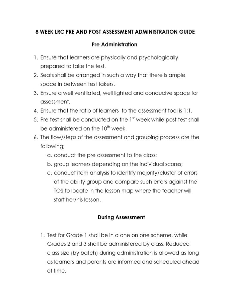 8 Week LRC Pre and Post Assessment Administration Guide | PDF
